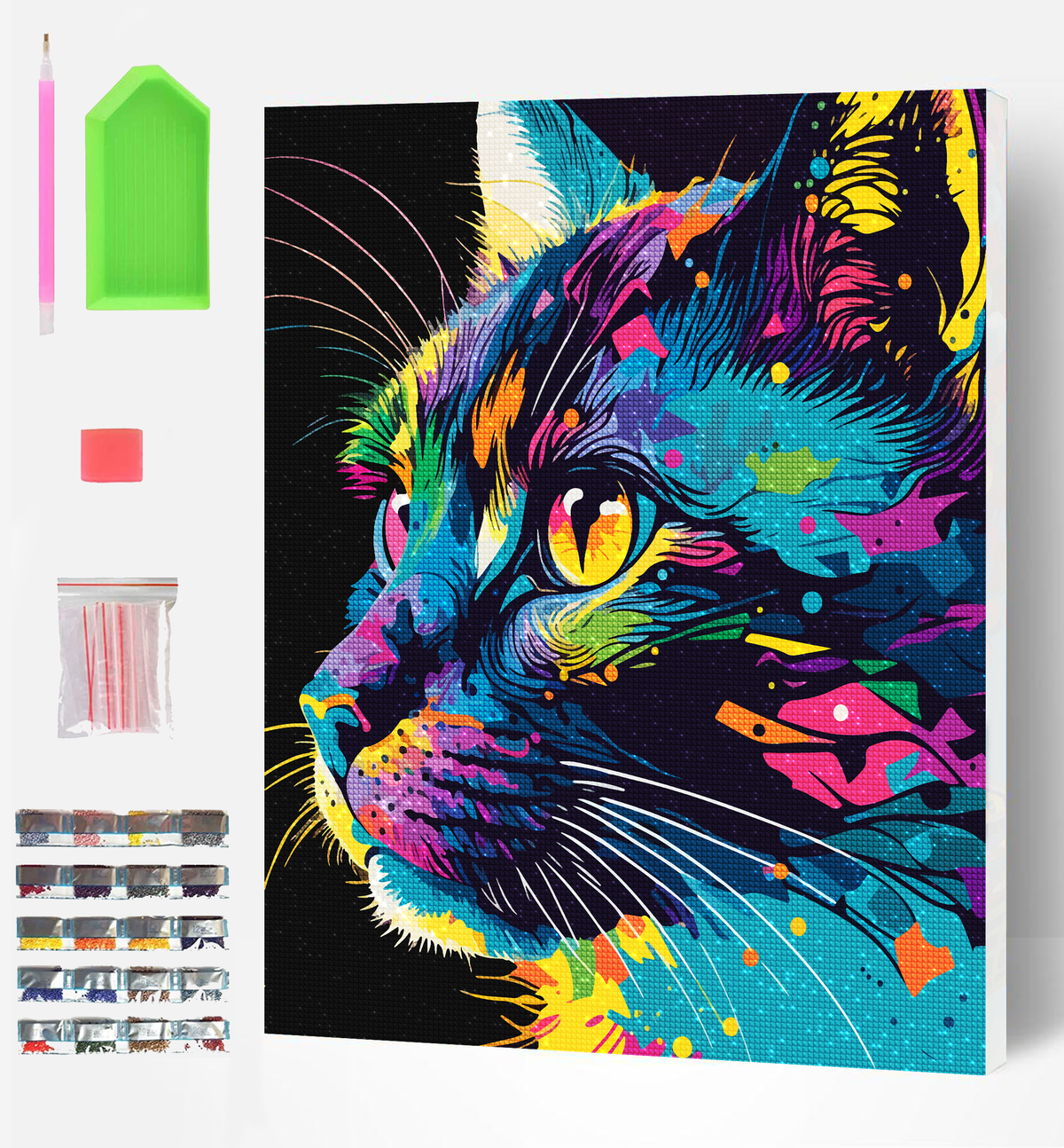 CAT DIAMOND PAINTING | BRIGHT CAT FRAMED DIAMOND ART | DIAMOND PAINTING ...